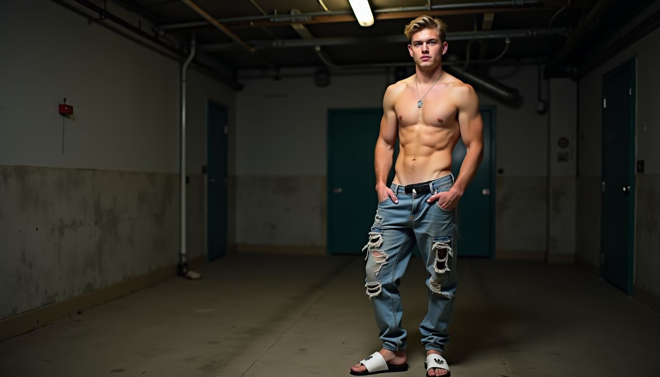 Create A Moody High Contrast Portrait Of A Confident Shirtless Gay 1568